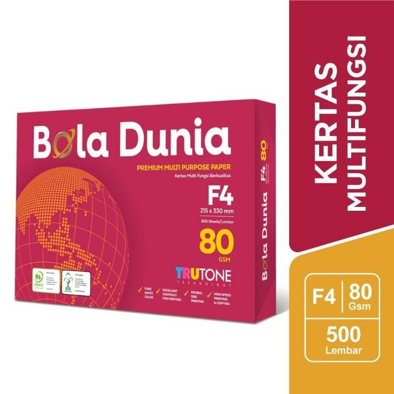 Jual Kertas F4 80 Gram Bola Dunia HVS Folio 1 Rim 500 Lembar | Shopee ...