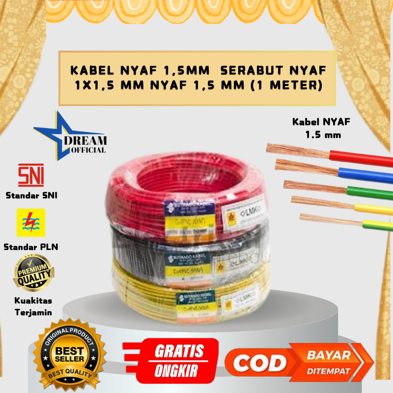 Jual KABEL NYAF 1,5MM SERABUT NYAF 1X1,5 MM NYAF 1,5 MM (1 Meter) | Shopee Indonesia