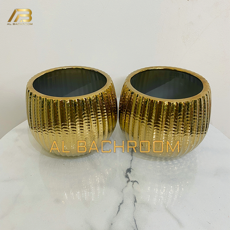 Jual VAS KERAMIK GOLD BUNGA HIAS GERIGI POT BUNGA AESTHETIC RUANG TAMU ...