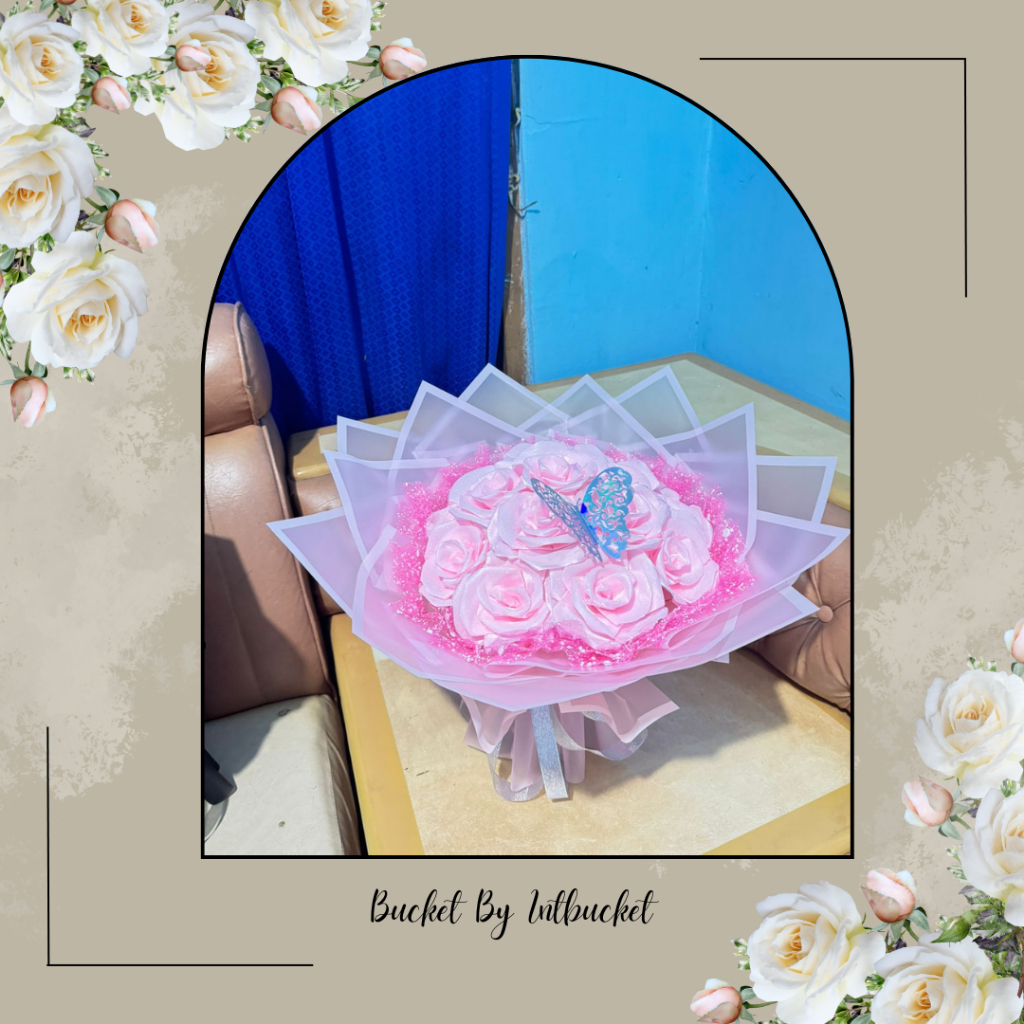 Jual Bunga Pita Satin PINK 7 Tangkai Bunga Buket Bunga Pita Satin Buket ...