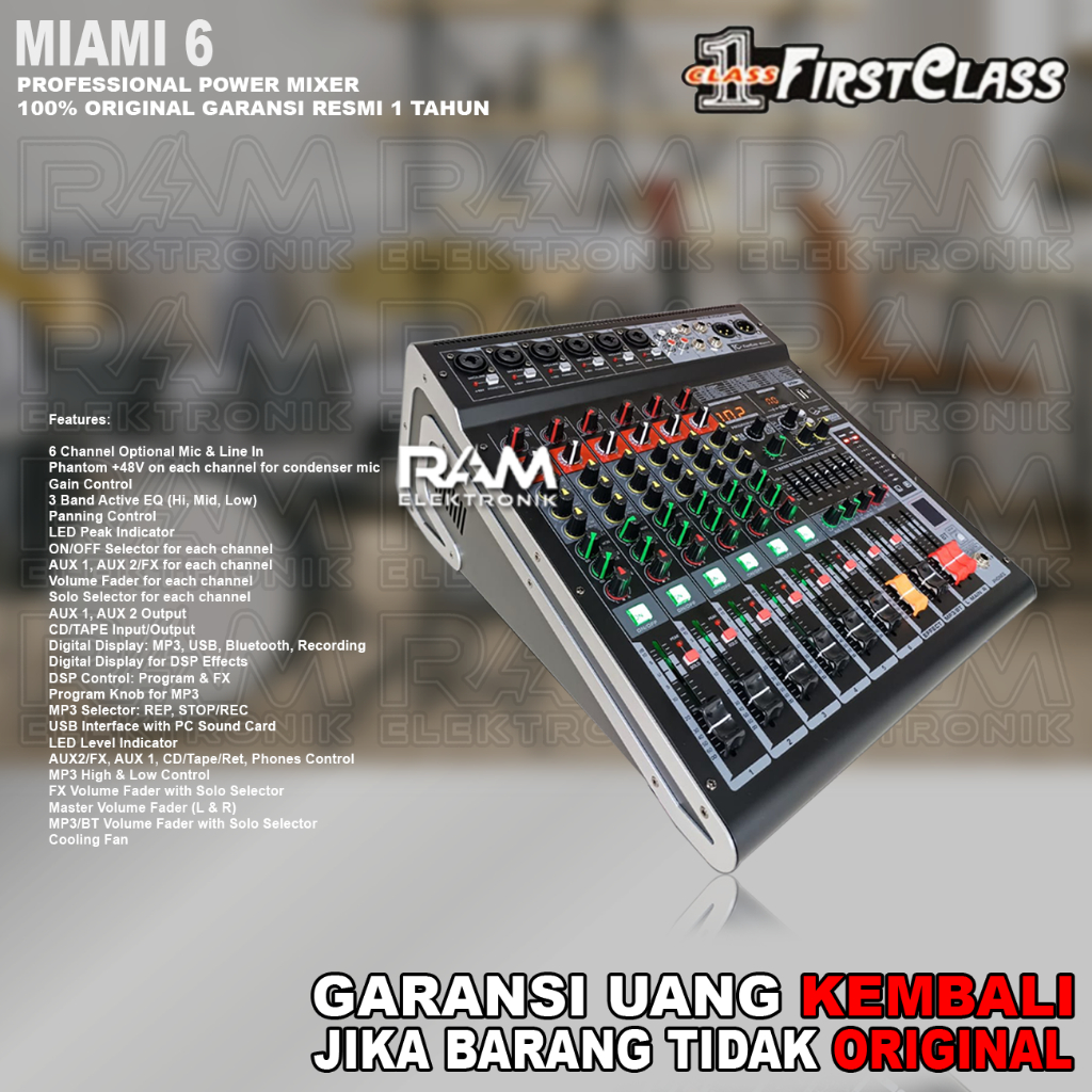 Jual Power Mixer 6 Channel FIRSTCLASS MIAMI 6 | MIAMI6 Original 2 x 550 Watt | Shopee Indonesia