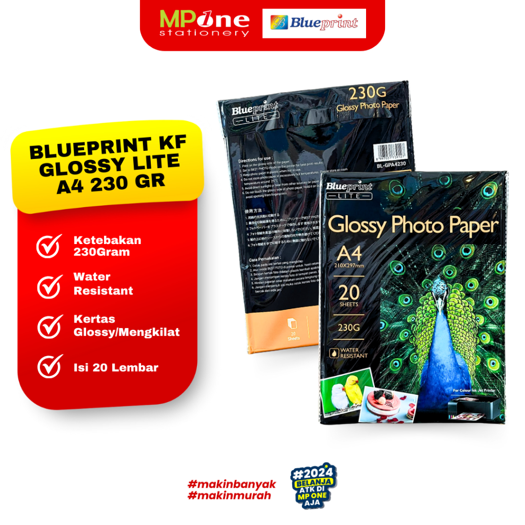 Jual (1 PACK) Blueprint Kertas Foto Glossy 230gsm A4 / Photo Paper ...