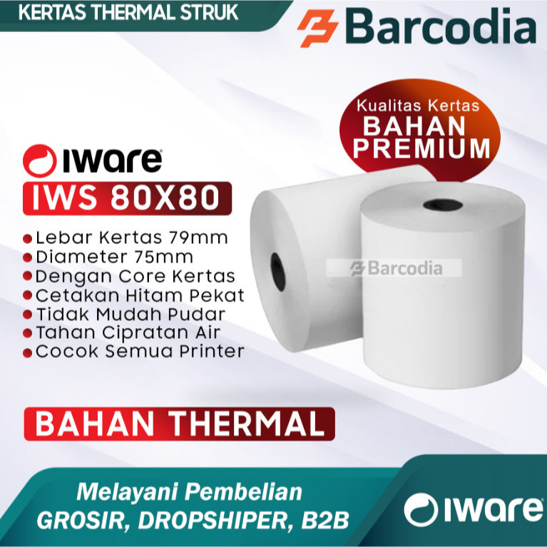 Jual BARCODIA Kertas Thermal 80mm 80x80 IWS | Shopee Indonesia