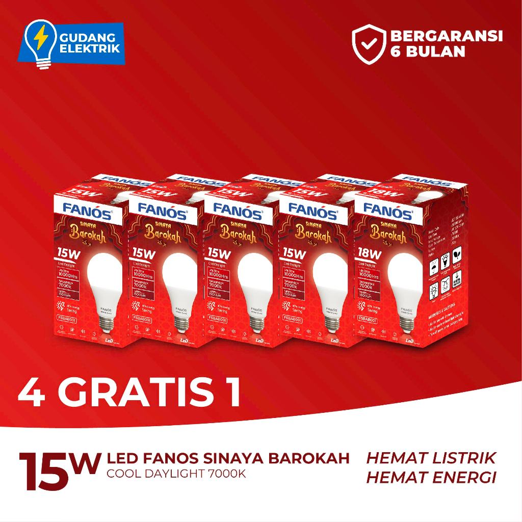 Jual Lampu Led Bohlam Fanos Sinaya Barokah 15Wattt!!! Paket Murah 5pcs Cahaya Putih (CDL ...