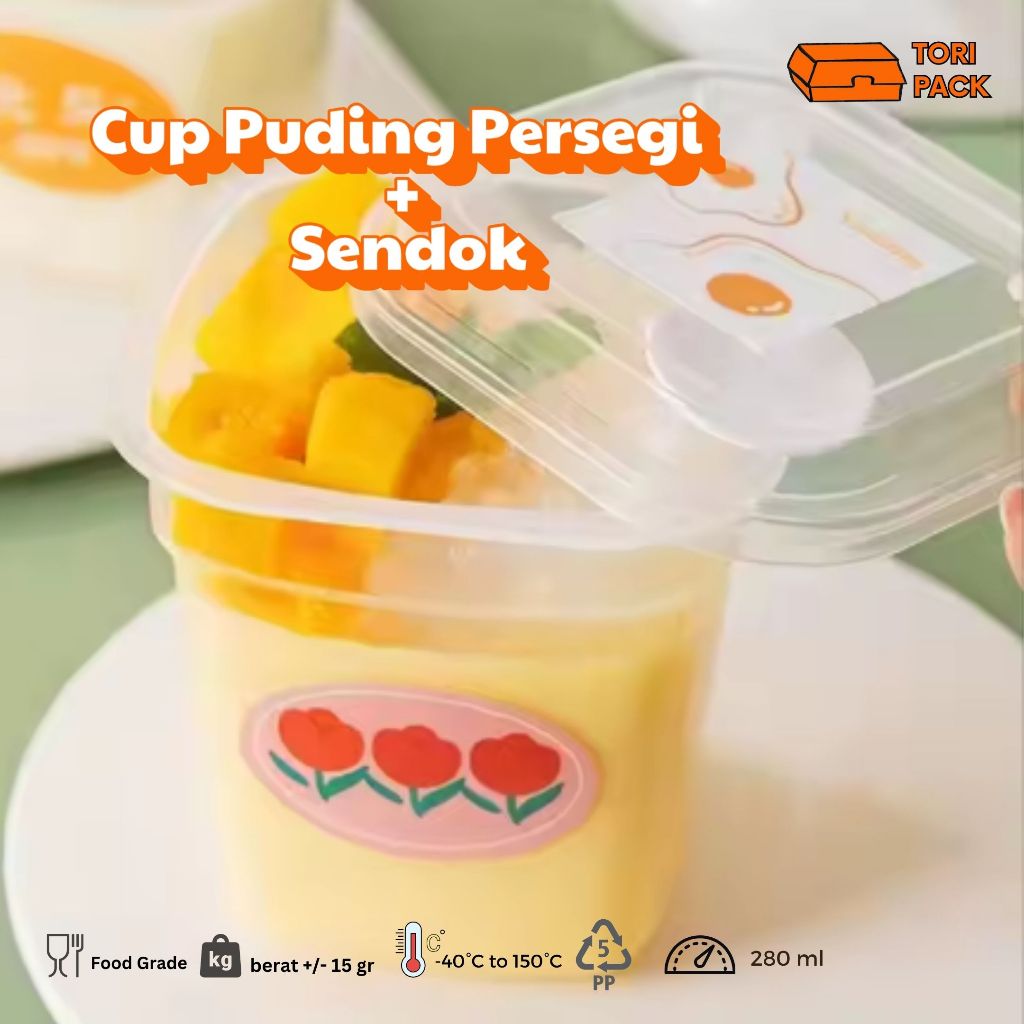 Jual Cup Puding Dessert with Lid + Sendok Segitiga Bulat Persegi ...