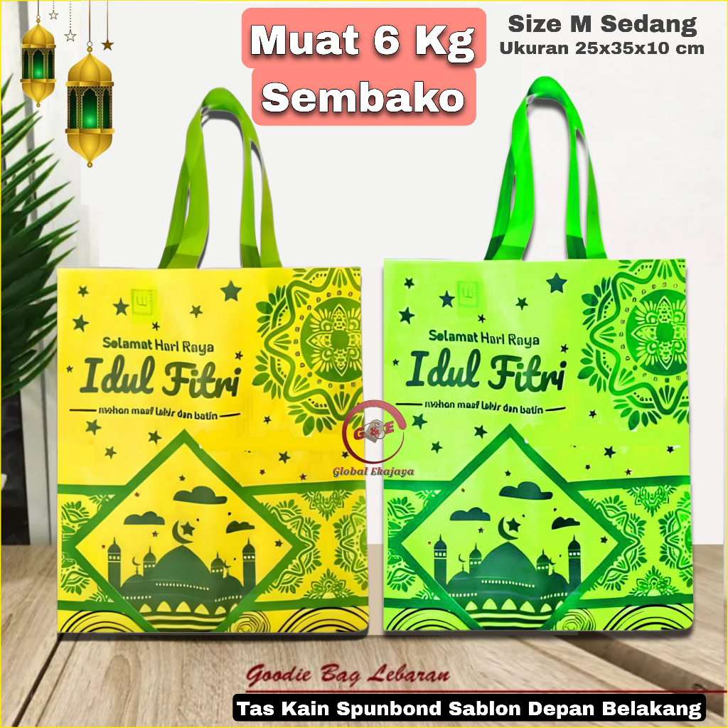 Jual Lusinan 12 Tas Kain Spunbond Lebaran Idul Fitri Uk Sedang 25x35x10 cm Goodie Bag Lebaran ...