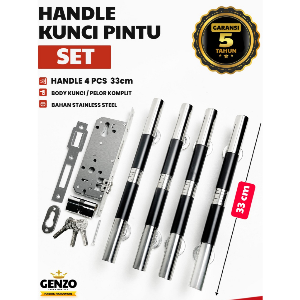Jual GENZO Handle Pintu Set Rumah Minimalis Stainless Steel 33 cm Motif ...
