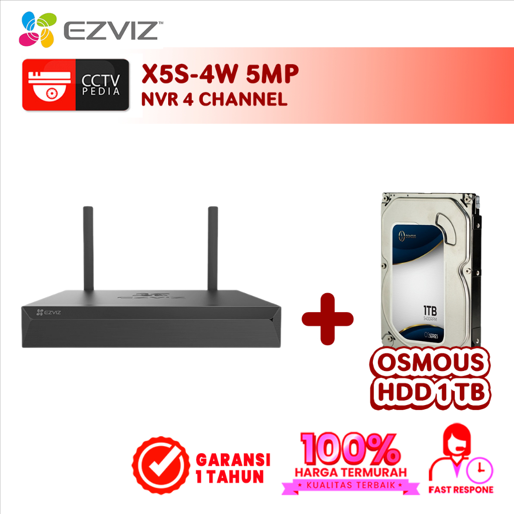 Jual EZVIZ X5S-4W NVR 4 Channel 5MP (Include Harddisk) | Shopee Indonesia