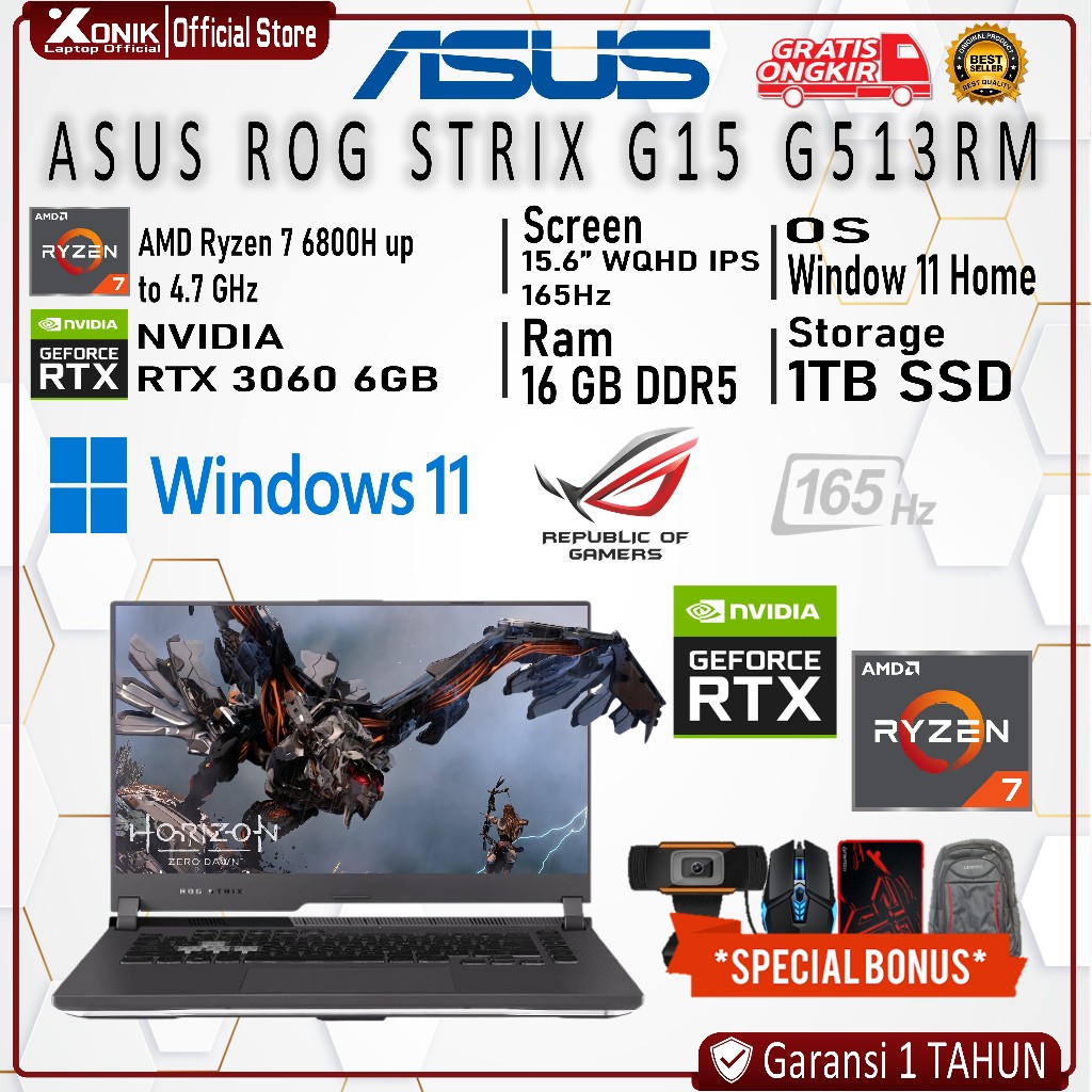 Jual Asus ROG Strix G15 G513RM Amd Ryzen 7 6800H RAM 32GB DDR5 RTX3060 ...