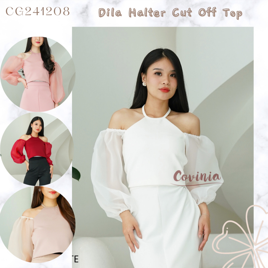 Jual Dila Halter Cut Off Top Organza Prime Scuba Crop Top | Shopee ...
