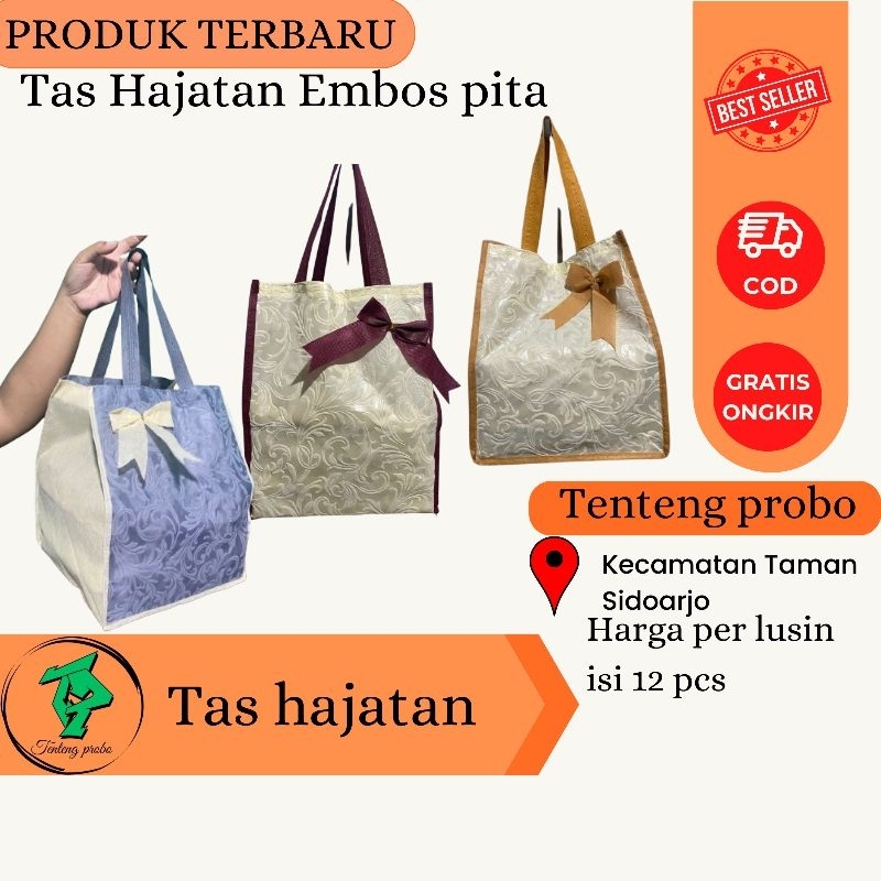 Jual (1 LUSIN = 12 PCS) GOODIE BAG HAJATAN MOTIF PITA 22x22 TINGGI 28cm / TAS HAJATAN / TAS NASI ...