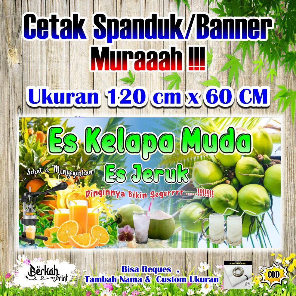 Jual Spanduk Banner Es Kelapa Muda & Es Jeruk Peras Ukuran 120 cm x 60 ...