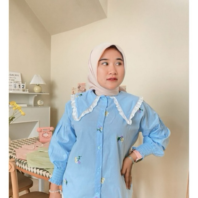Jual PANG PANG BRAND Kemeja Lengan Panjang Motif bordir bunga Kerah ...