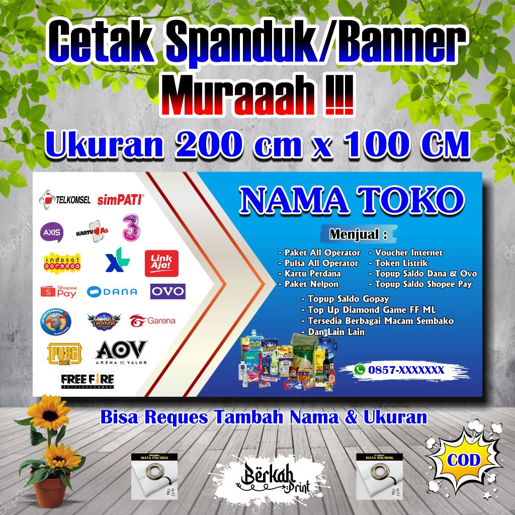 Jual Spanduk Banner Counter & Warung Sembako Ukuran 2 meter x 1 meter ...