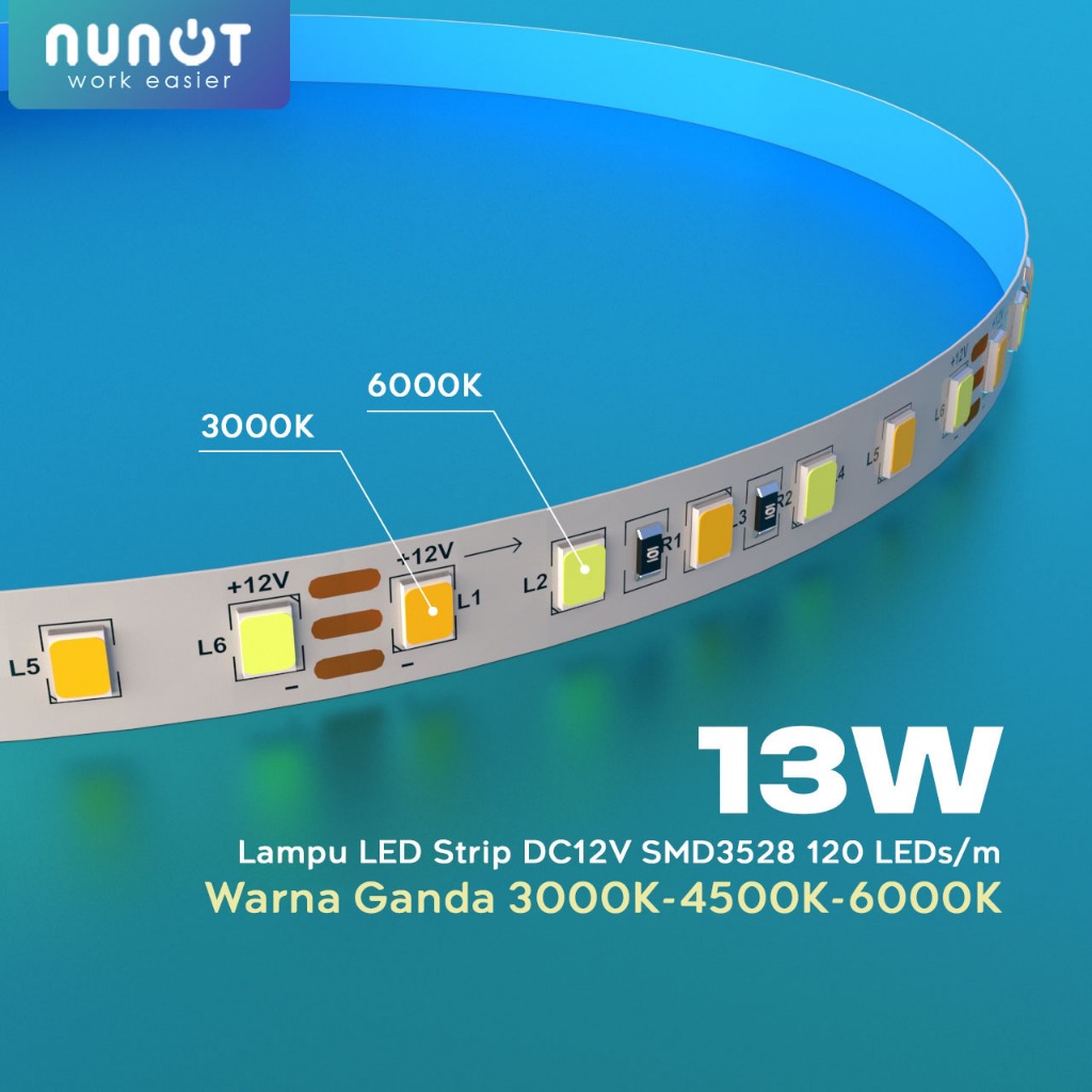 Jual Lampu LED Strip Warna Ganda 3000K - 6000K 2835 120 LEDs/m DC12V ...