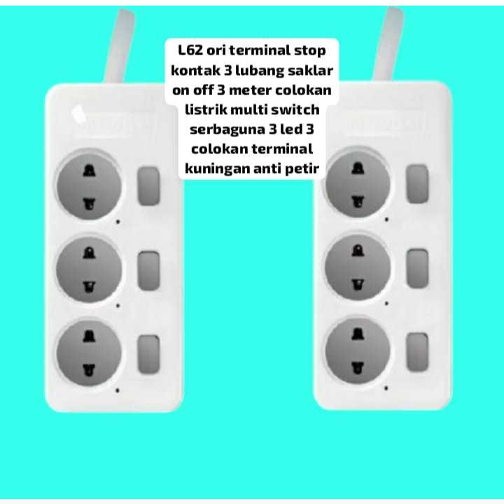 Jual L62 TERMINAL STOP KONTAK 3 LUBANG SAKLAR ON OFF 3M METER COLOKAN LISTRIK MULTI SWITCH ...