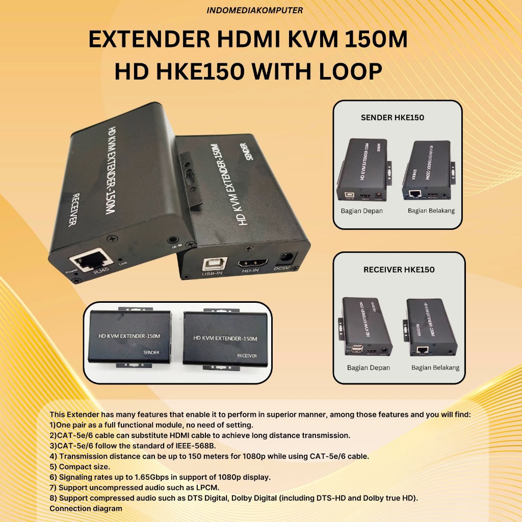 Jual Extender HDMI KVM 150M HD HKE150 With Loop Extender USB Extender ...