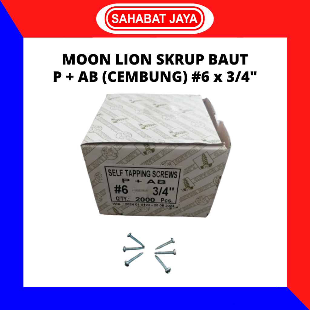 Jual Moon Lion Skrup Baut ( #6 X 3/4" ) Tapping Screws (P+AB) Kepala ...