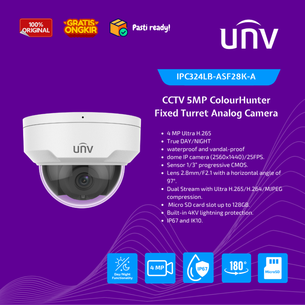 Jual UNV IPC324LB-ASF28K-A UNIVIEW 4MP HD IR Fixed Dome Network Camera | Shopee Indonesia