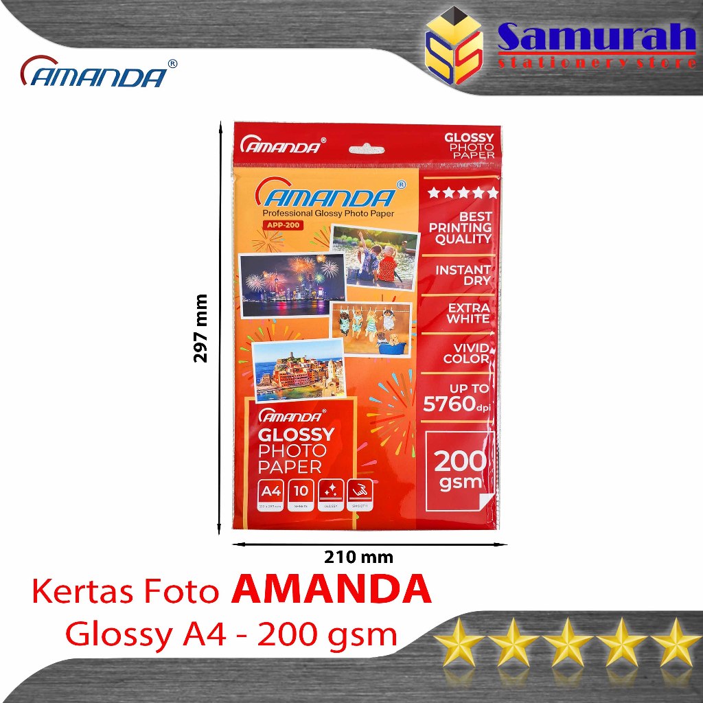 Jual Kertas Foto Glossy Amanda A4 200 gsm per pak / Photo Paper APP 200 Extra White op to 5760 ...