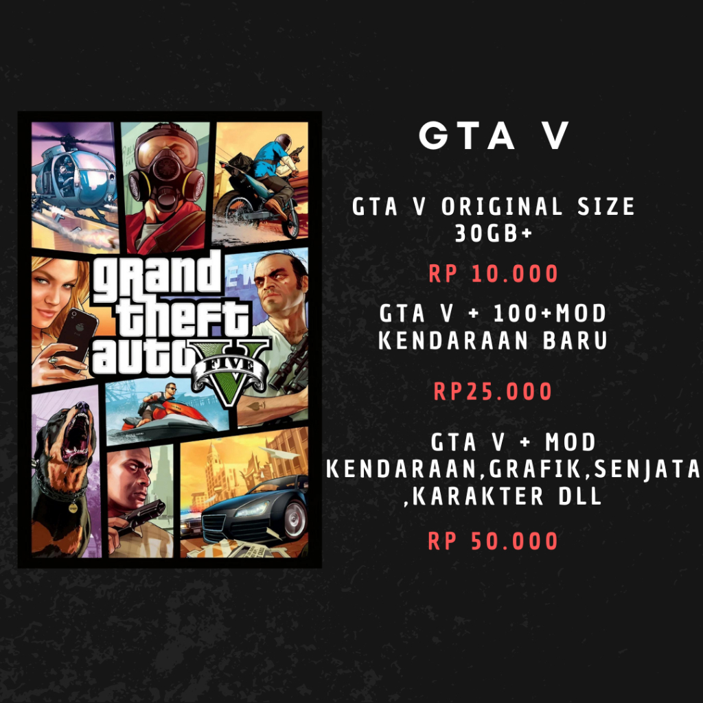 Jual grand theft auto 5 GTA V + 100 MOD | Shopee Indonesia