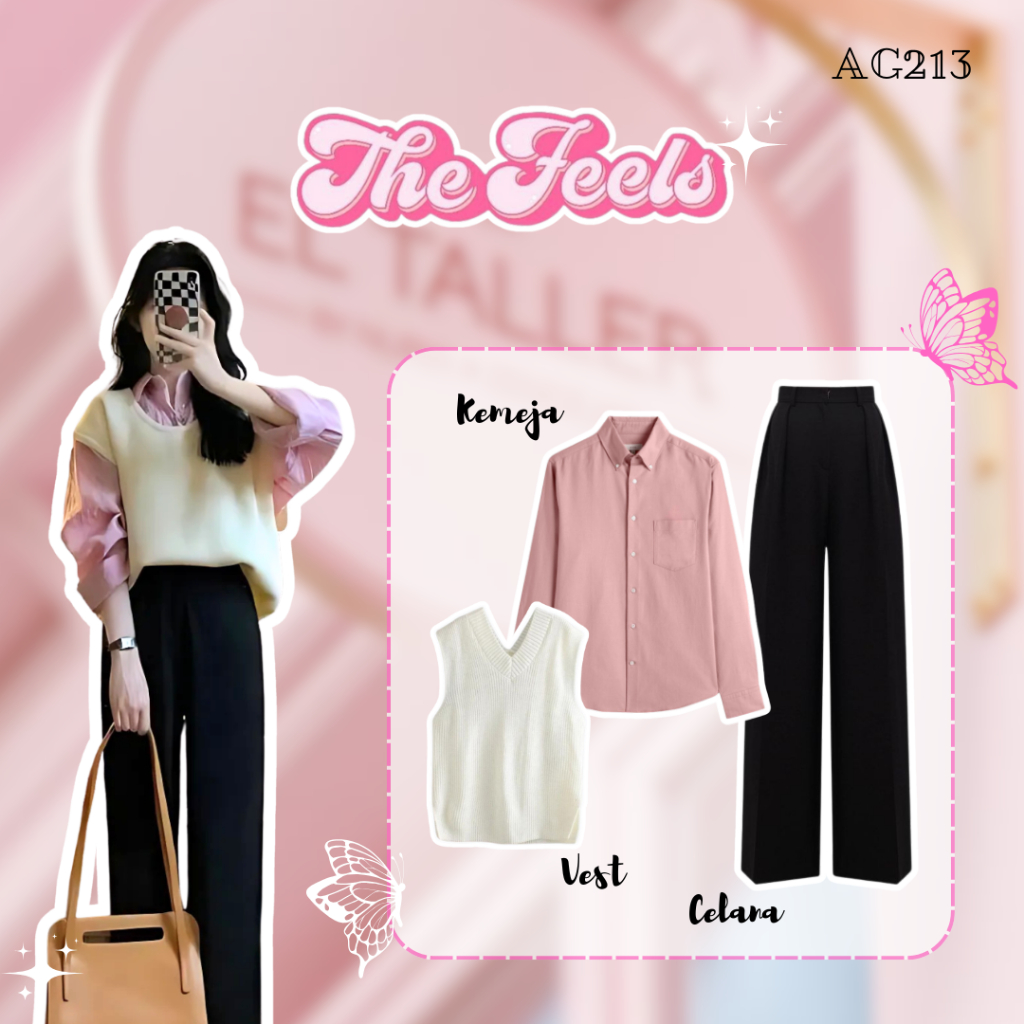 Jual 3in1 Set Korean Outfit Wanita Terbaru Kemeja + vest + Celana Outfit Kuliah Terbaru Outfit ...