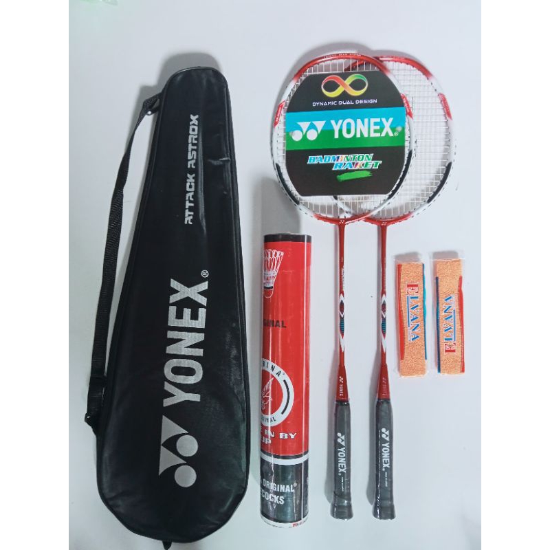 Jual RAKET BADMINTON PAKET HEMAT 2 RAKET 2 GRIP 1 TAS & KOK ISI 12 ...