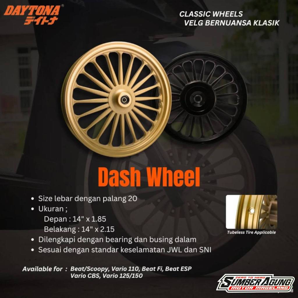 Jual VELG DAYTONA Dash Wheel MATIC HONDA Hitam Silver Beat Karbu FI eSP ...