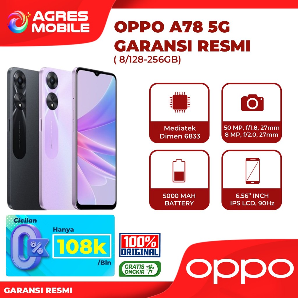 Jual OPPO A78 5G 8GB/128GB | 33W SUPERVOOC+5000mAh Battery, RAM 8GB+8GB ...