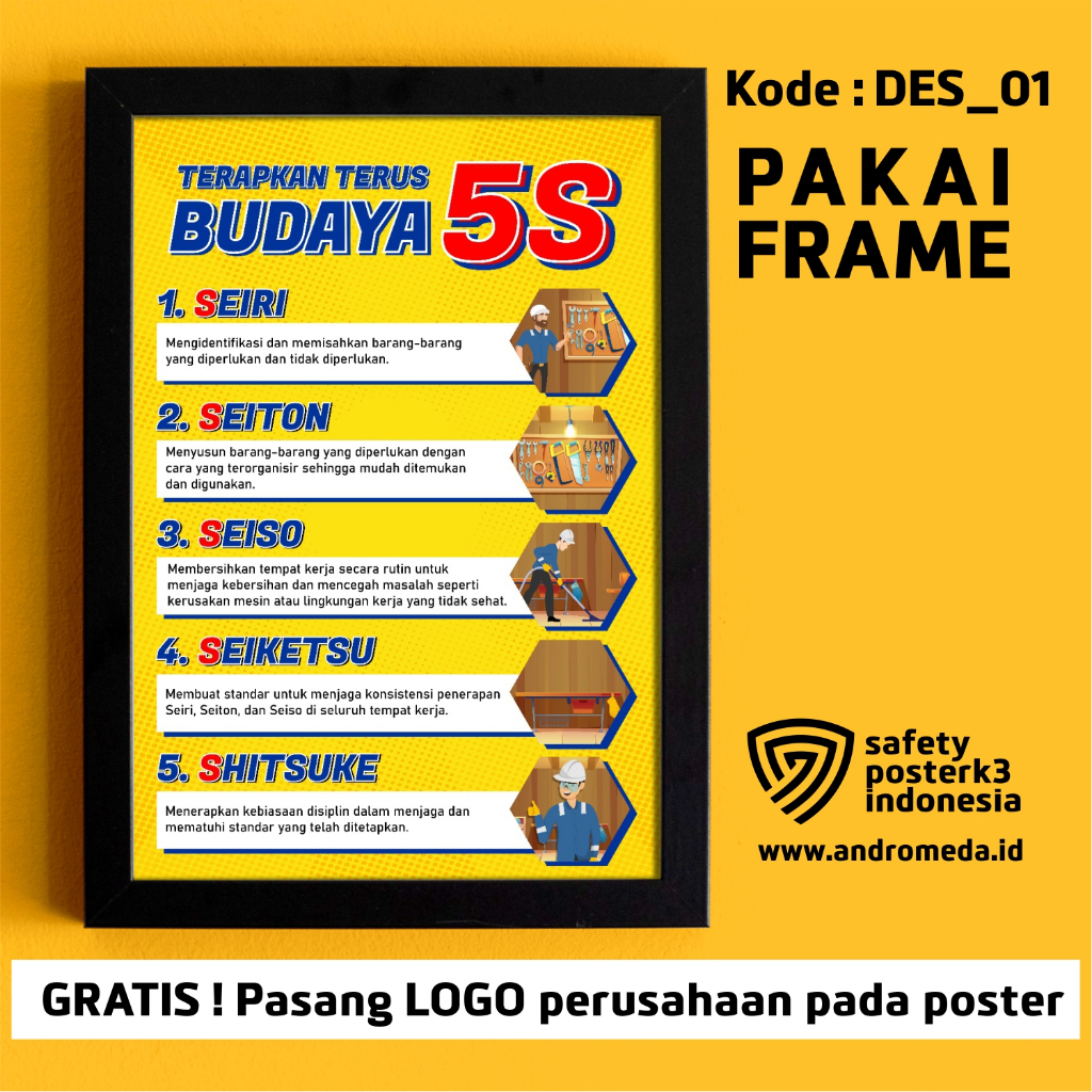 Jual Safety Poster K3: Terapkan Terus Budaya 5S Seiri Seiton Seiso Seiketsu Shitsuke Kantor ...