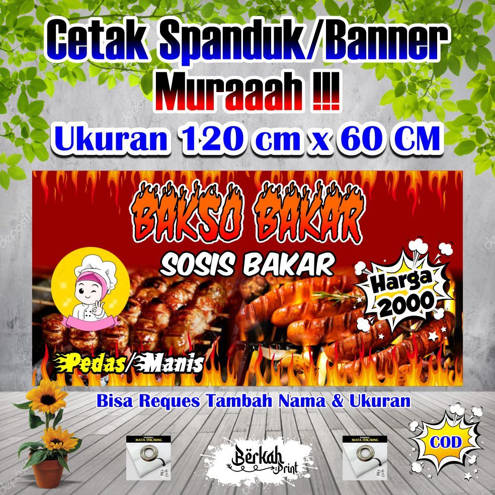Jual Spanduk Banner Bakso Bakar & Sosis Bakar Ukuran 120 cm x 60 cm ...
