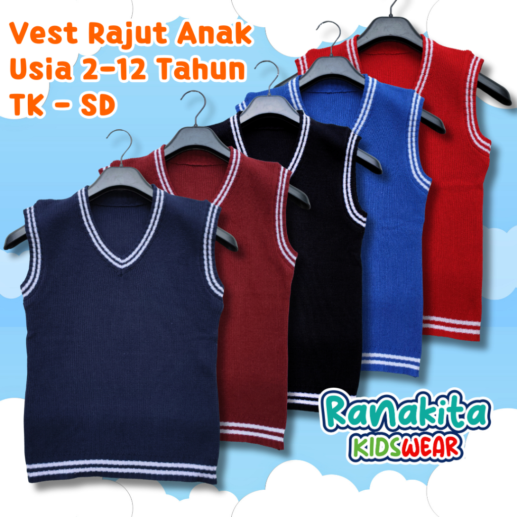 Jual Vest rajut strip / rompi anak sekolah TK - SD usia 2-12 tahun ...
