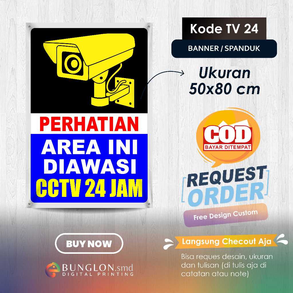 Jual SPANDUK BANNER AREA INI DI AWASI CCTV 24 JAM KODE TV 24 BIRU ...
