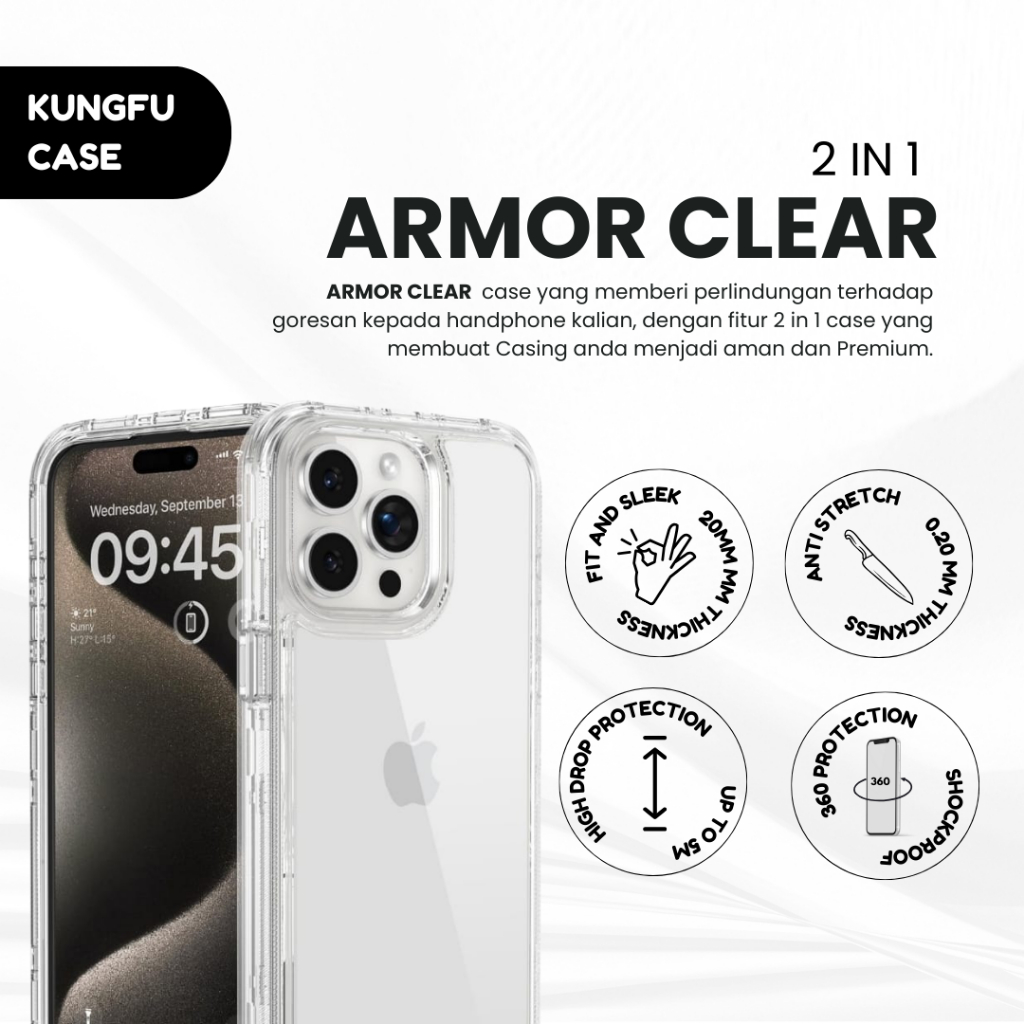Jual YOJI (FREE ANTIGORES) Premium Armor Clear 2 in 1 Case Iphone Compatible for IP11 11pro 12 ...