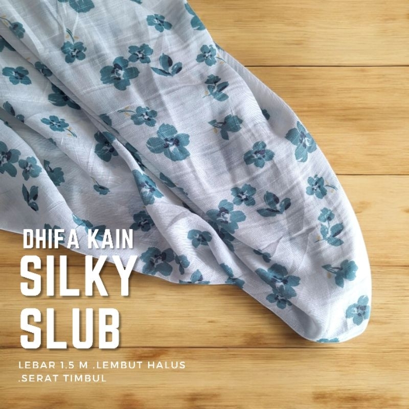 Jual kain katun silky slub motif bunga / kain katun motif bunga / kain ...