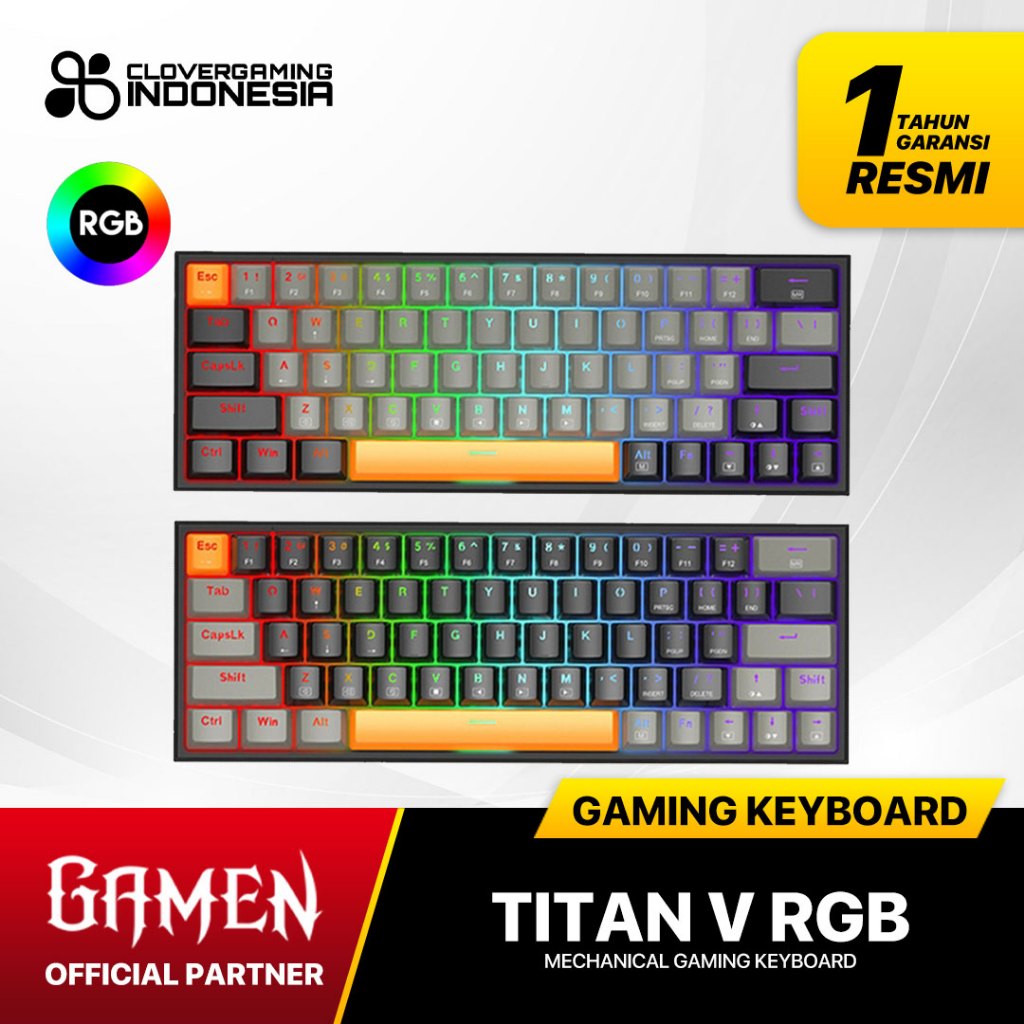 Jual Gamen Titan V RGB Wired Mechanical Gaming Keyboard 60% 63 Keys ...