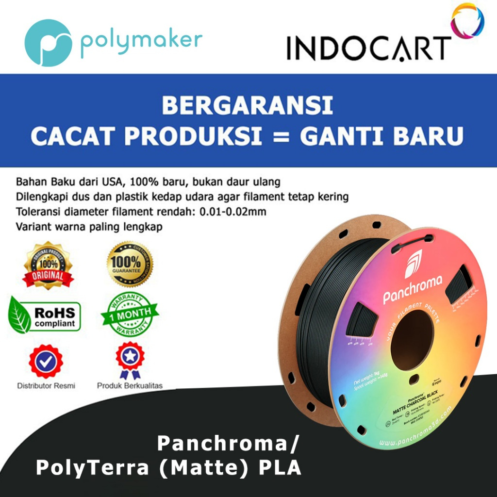 Jual 3D Printer Filament PolyMaker Panchroma/PolyTerra PLA Matte 1.75mm ...