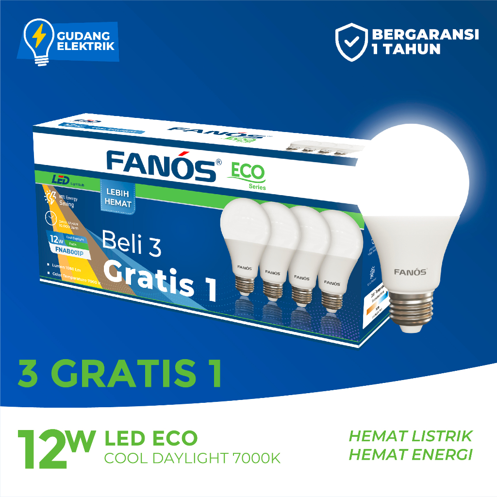 Jual Lampu Fanos Led Ecopack Led Multipack 12 Watt Lampu Led 7000k Led Light Bulb Putih (Beli 3 ...