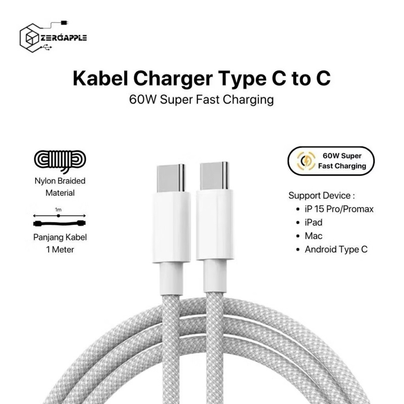 Jual KABEL DATA IP/HONE 15 USB-C TO USB-C / TYPE C TO TYPE C CABLE (1M ...