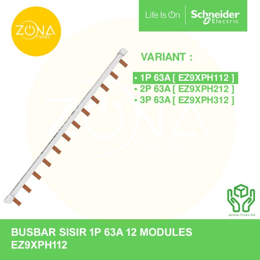 Jual BUSBAR SISIR / COMB BUSBAR SCHNEIDER 1 PHASE 1P 63A EZ9XPH112 ...
