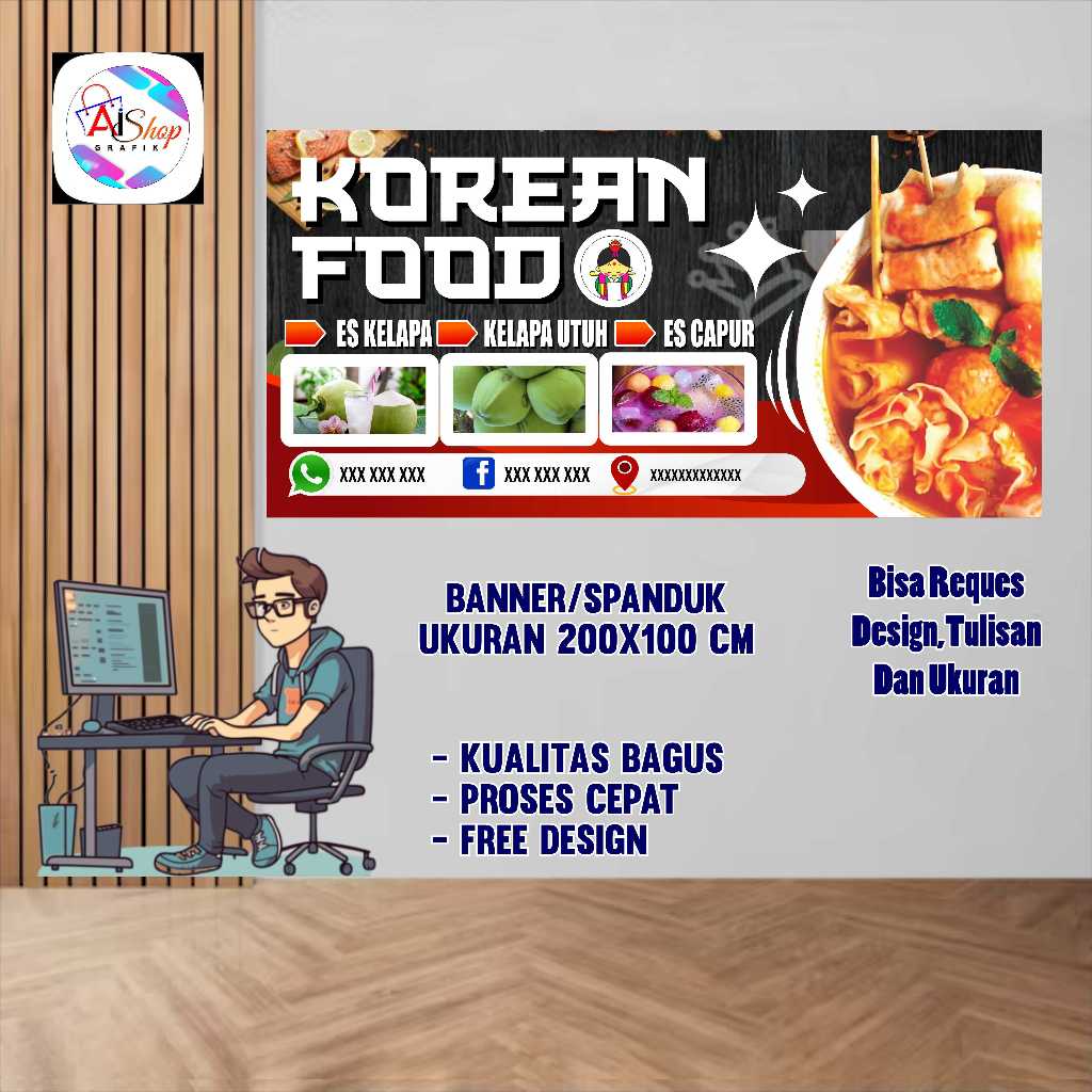 Jual spanduk banner korean food uk, 200x100cm | Shopee Indonesia