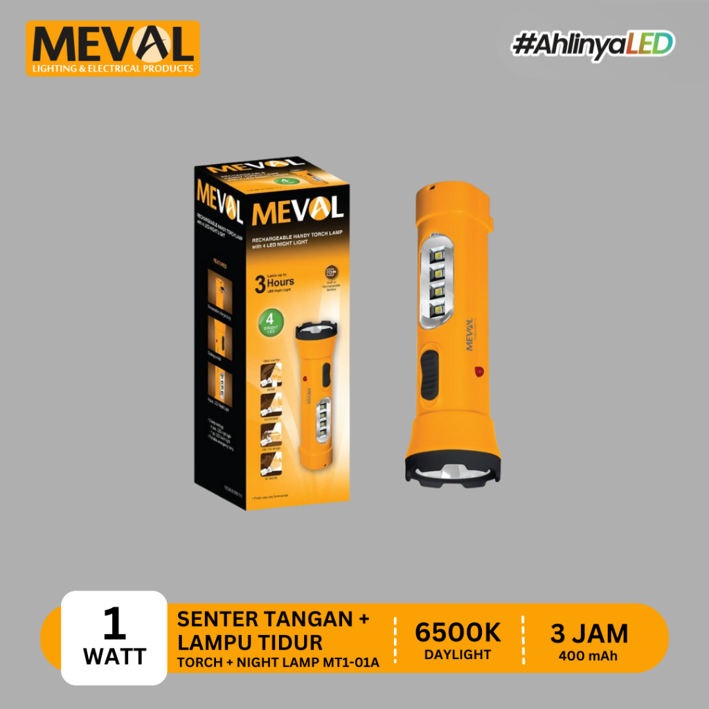 Jual MEVAL Rechargeable Senter dengan Lampu Tidur 4 LED - Putih ...