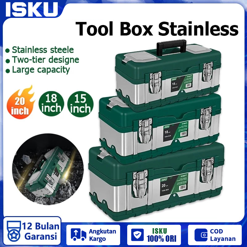 Jual ISKU Tool Box Besar 15-20 Inch Kotak Perkakas Stainless Toolbox Besar Alat Perkakas Tool ...