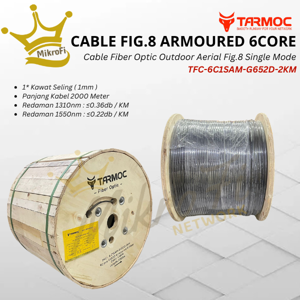 Jual Tarmoc Fiber Optic Cable Fig 8 Armoured 6 Core 2000m | Kabel Fiber ...