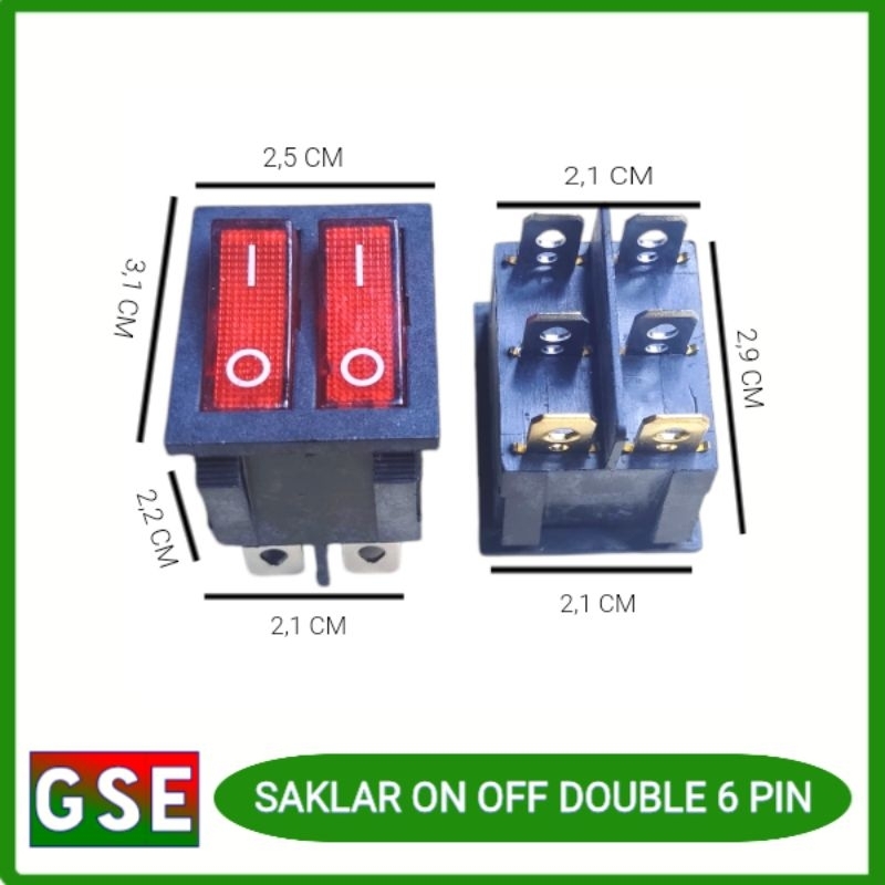 Jual Saklar ON OFF Double 6 pin lampu merah/Switch on off 6 kaki Lampu ...