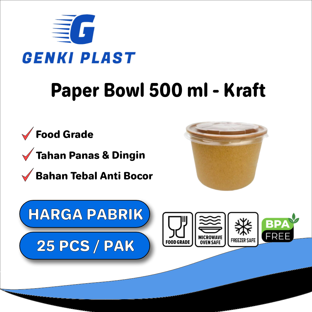 Jual Paper Bowl All Size + Tutup (360ml, 500ml, 650ml, 800ml) / Mangkok ...