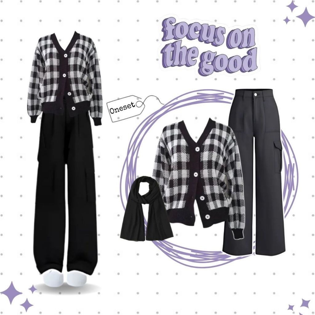 Jual Oneset 3in1 Outfit (Celana Cargo, Cardigan Kotak, Hijab Pasmina ...