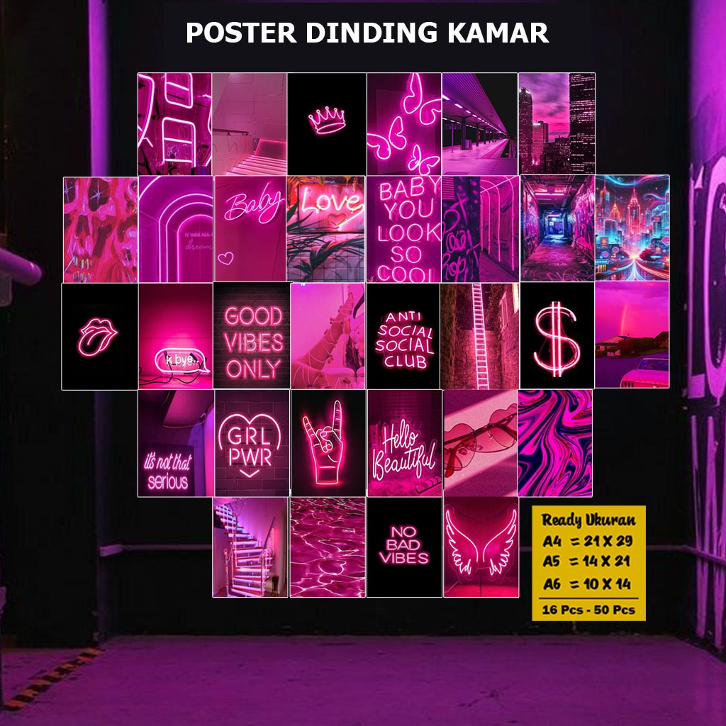 Jual Poster Dinding Kamar Gambar Pink Neon / Poster Pink Neon Aesthetic ...