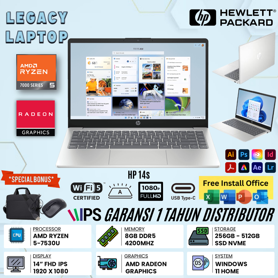 Jual Promo Laptop HP 14 Amd Ryzen 5 7530U Ram 8GB 256GB SSD Windows 10 ...