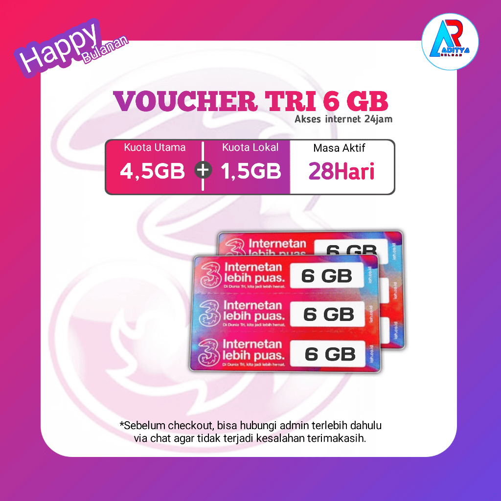 Jual Voucher Tri Happy 6GB 28Hari | Shopee Indonesia